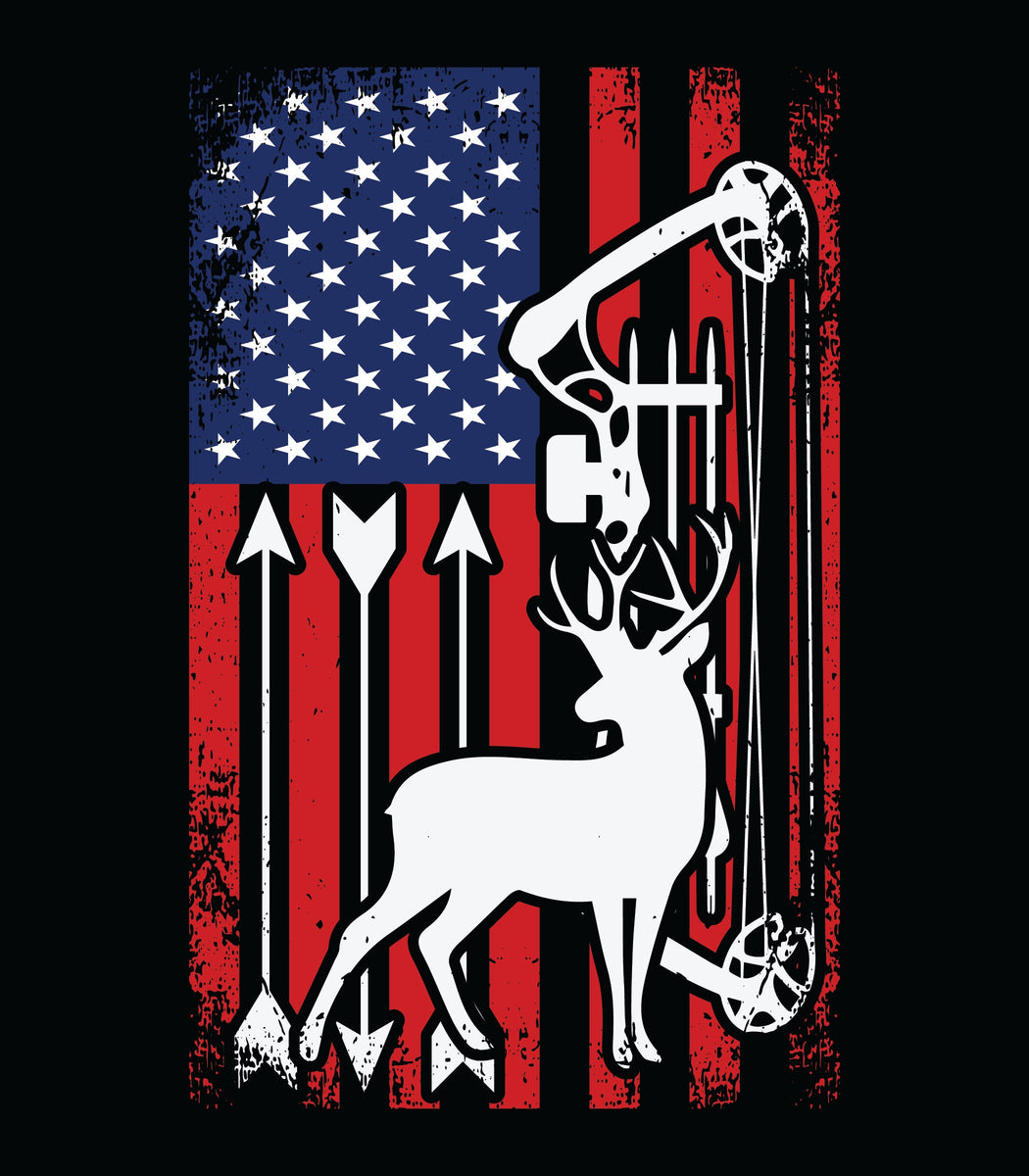 American Flag Deer Hunting Crossbow and Arrow Patriotic Hoodie | Buck ...
